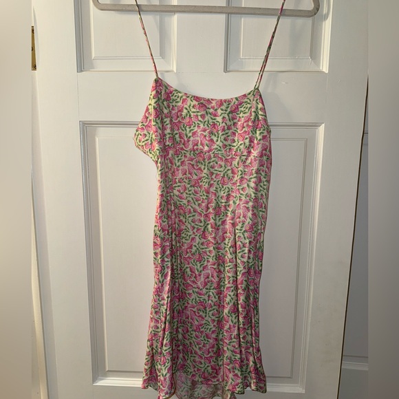 Zara | Dresses | Zara Floral Pink And Green Slip Dress | Poshmark